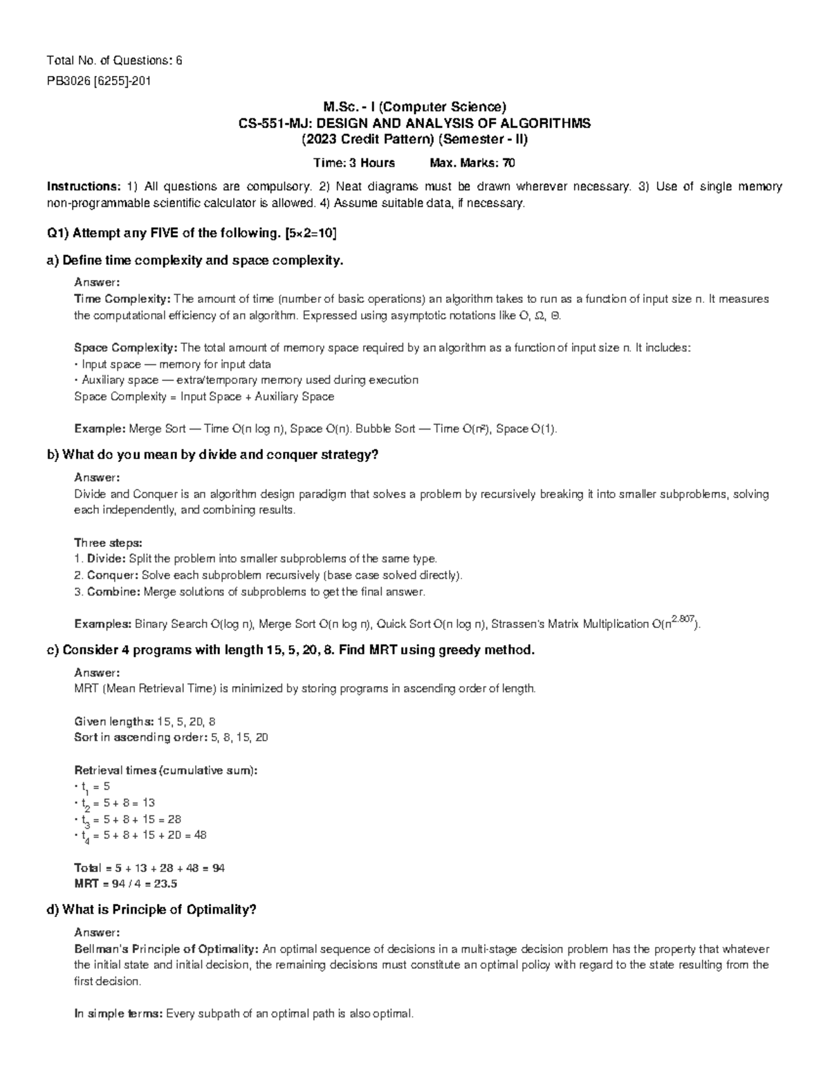 CS551 Design and Analysis of Algorithms Full Solutions (2023) - Studocu