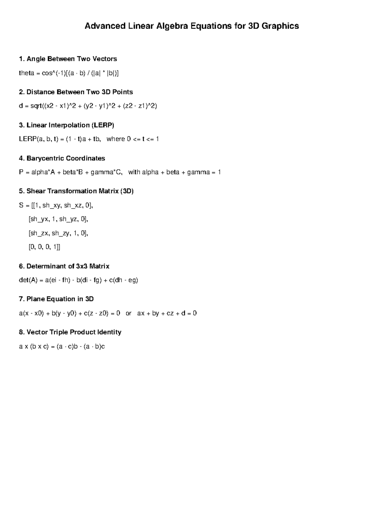 Advanced Linear Algebra: 3D Graphics Concepts and Equations - Studocu