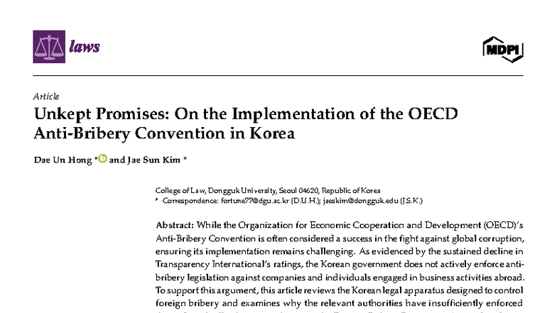 Laws 2025: Unkept Promises on OECD Convention Implementation in Korea ...