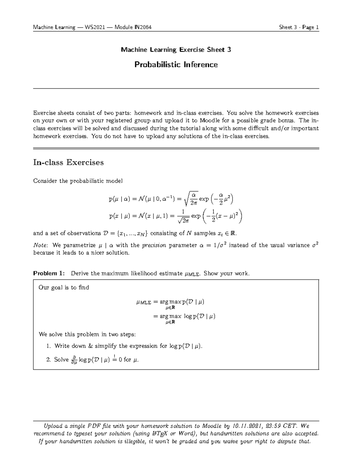 Exercise 03 prob inference solution - Machine Learning Exercise Sheet 3 ...
