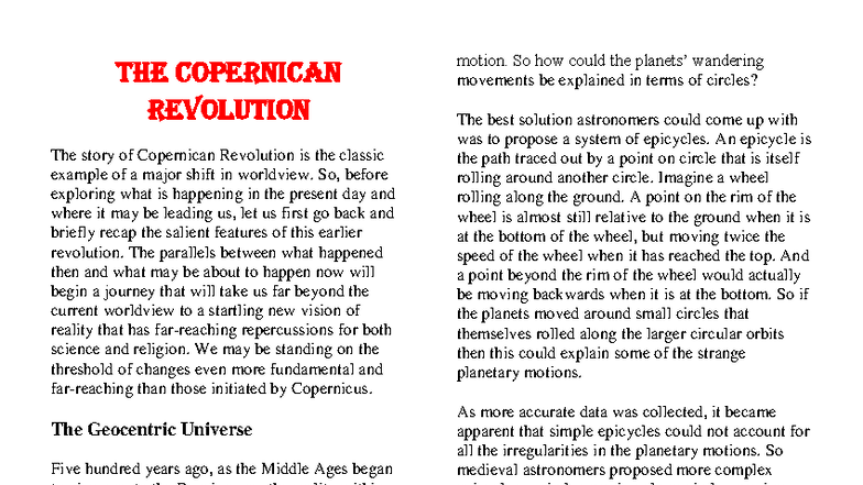 Intellectual Revolution: The Copernican Shift in Worldview - Studocu