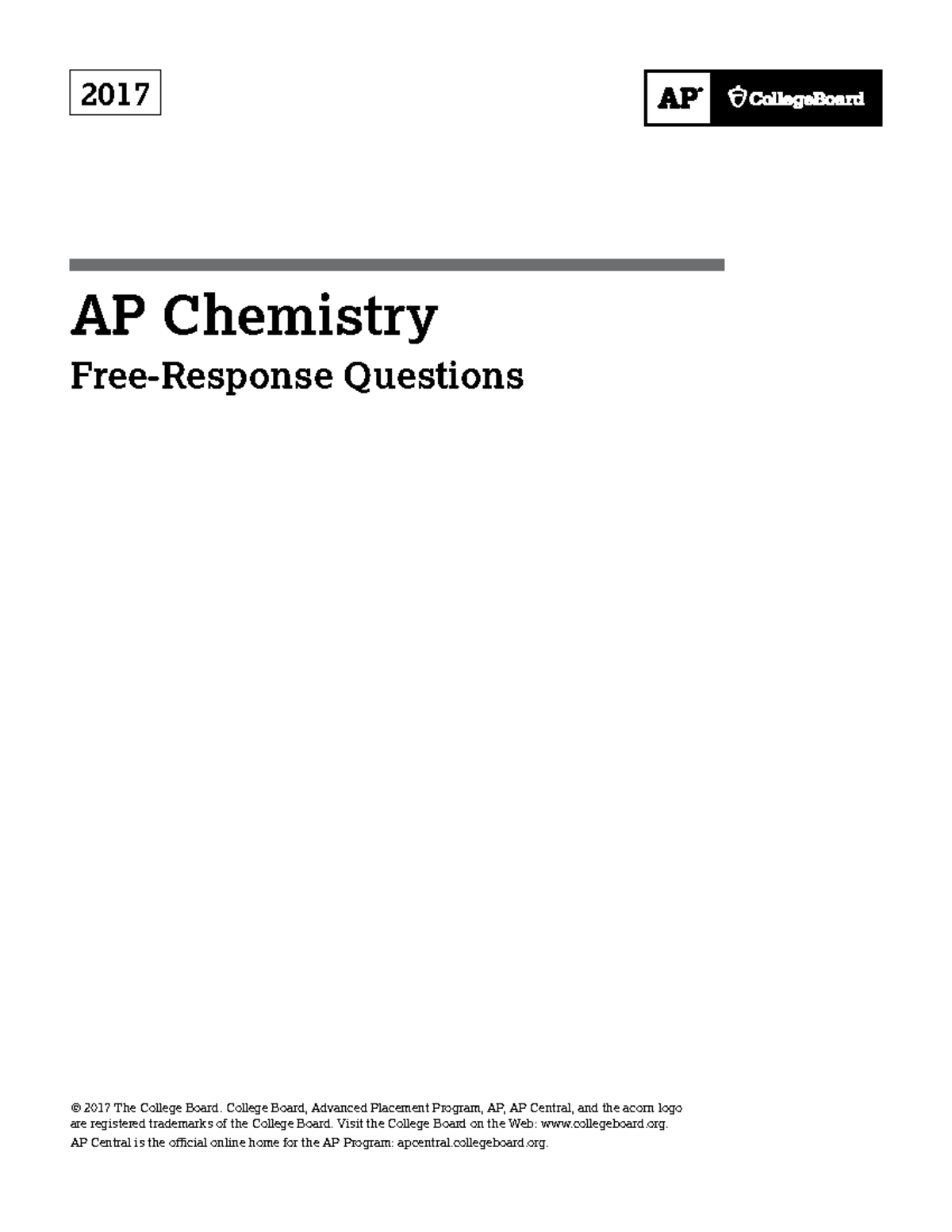 AP Chemistry 2017 Free-Response Questions and Solutions - Studocu