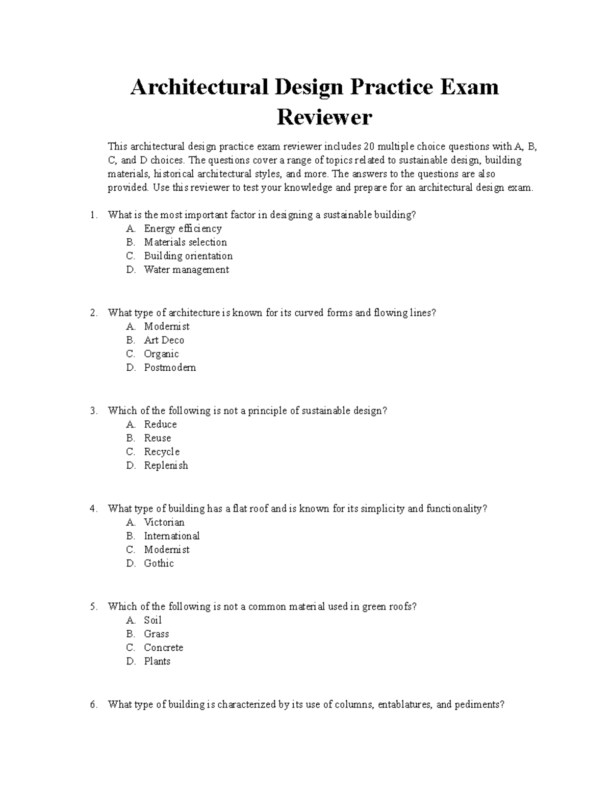 Architectural Design Practice Exam Reviewer - Architectural Design Practice Exam Reviewer This ...