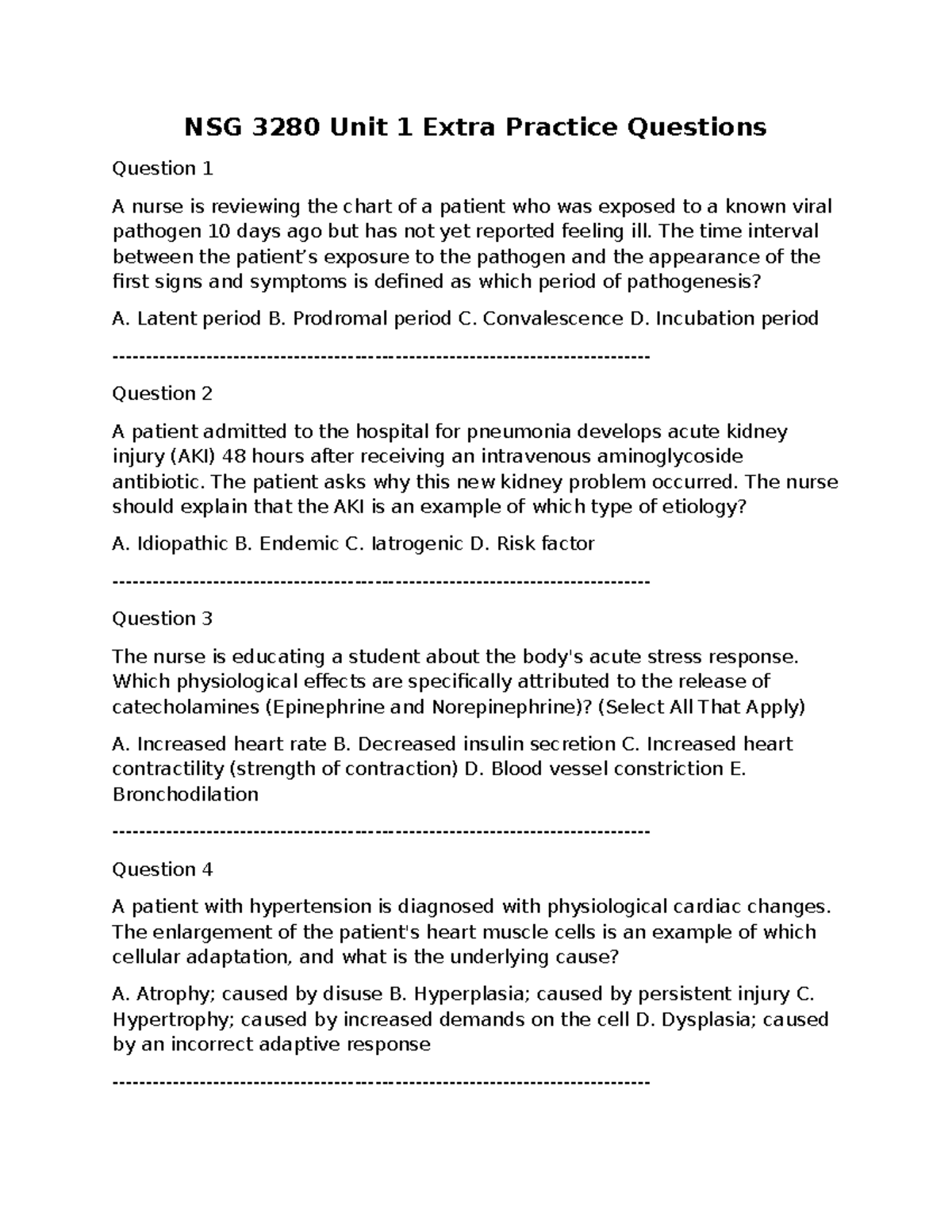 NSG 3280 Unit 1 Extra Practice Questions and Answers - Studocu