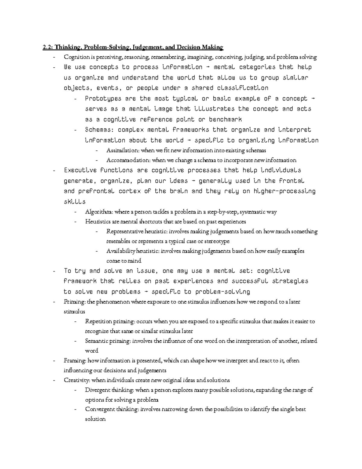 Cognition Summary Notes (PSY 101) - Thinking, Judgement, and Decision ...
