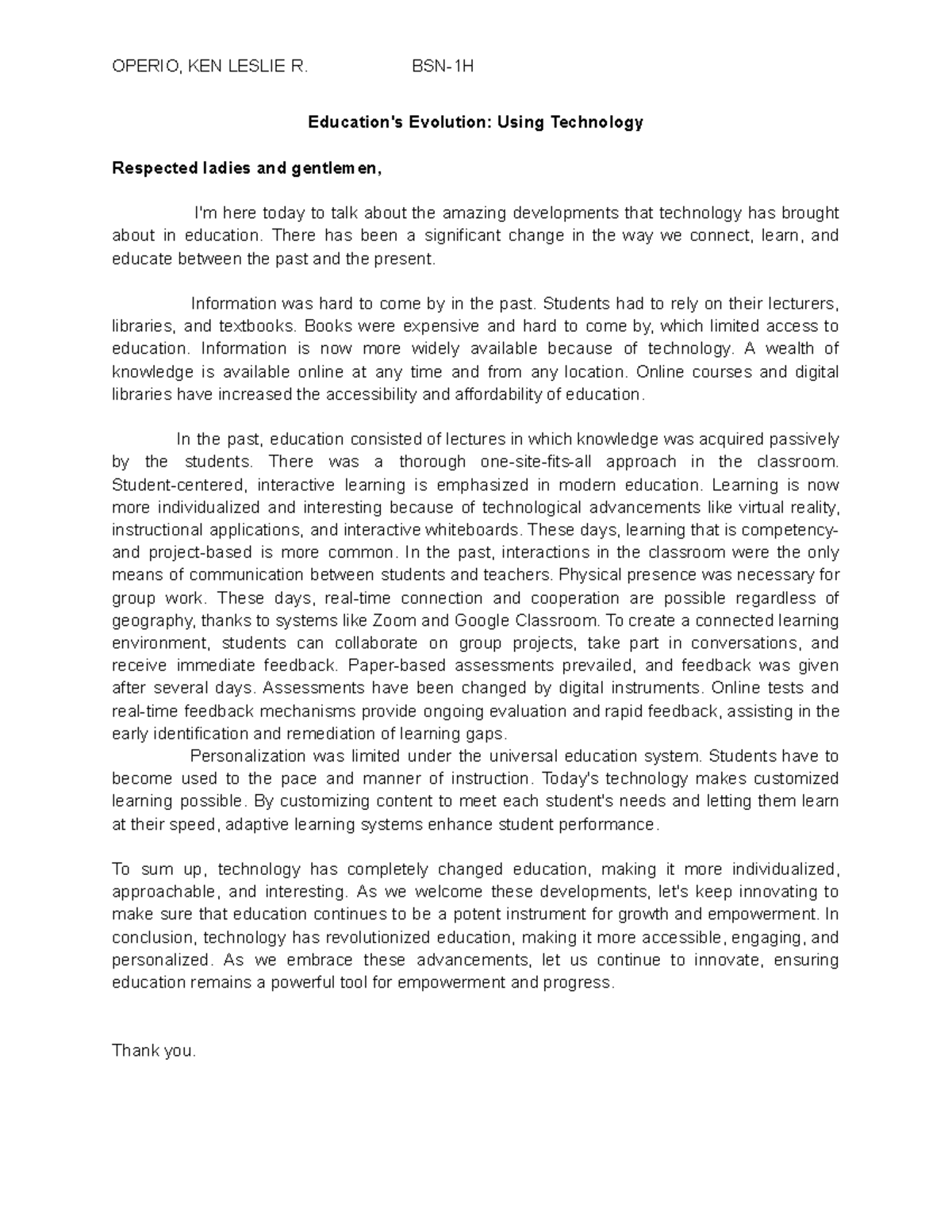 Education's Evolution- Using Technology - OPERIO, KEN LESLIE R. BSN-1H ...