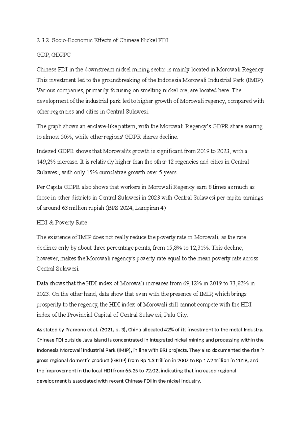 Chinese Nickel FDI and Its Impact on Morowali's GDP and HDI - Studocu
