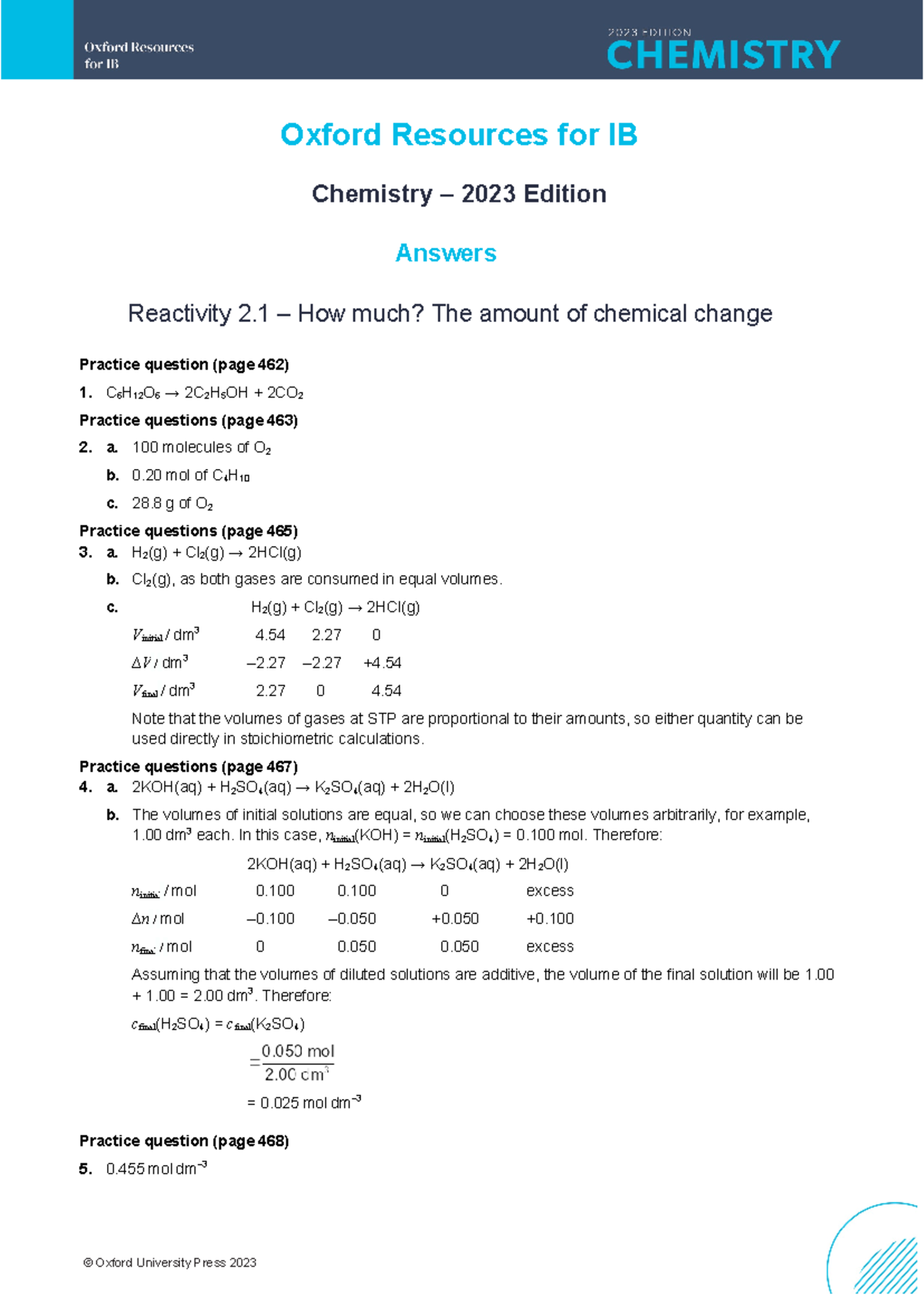 IB Chemistry Answers - Reactivity 2.1 to 2.3 Review - Studocu