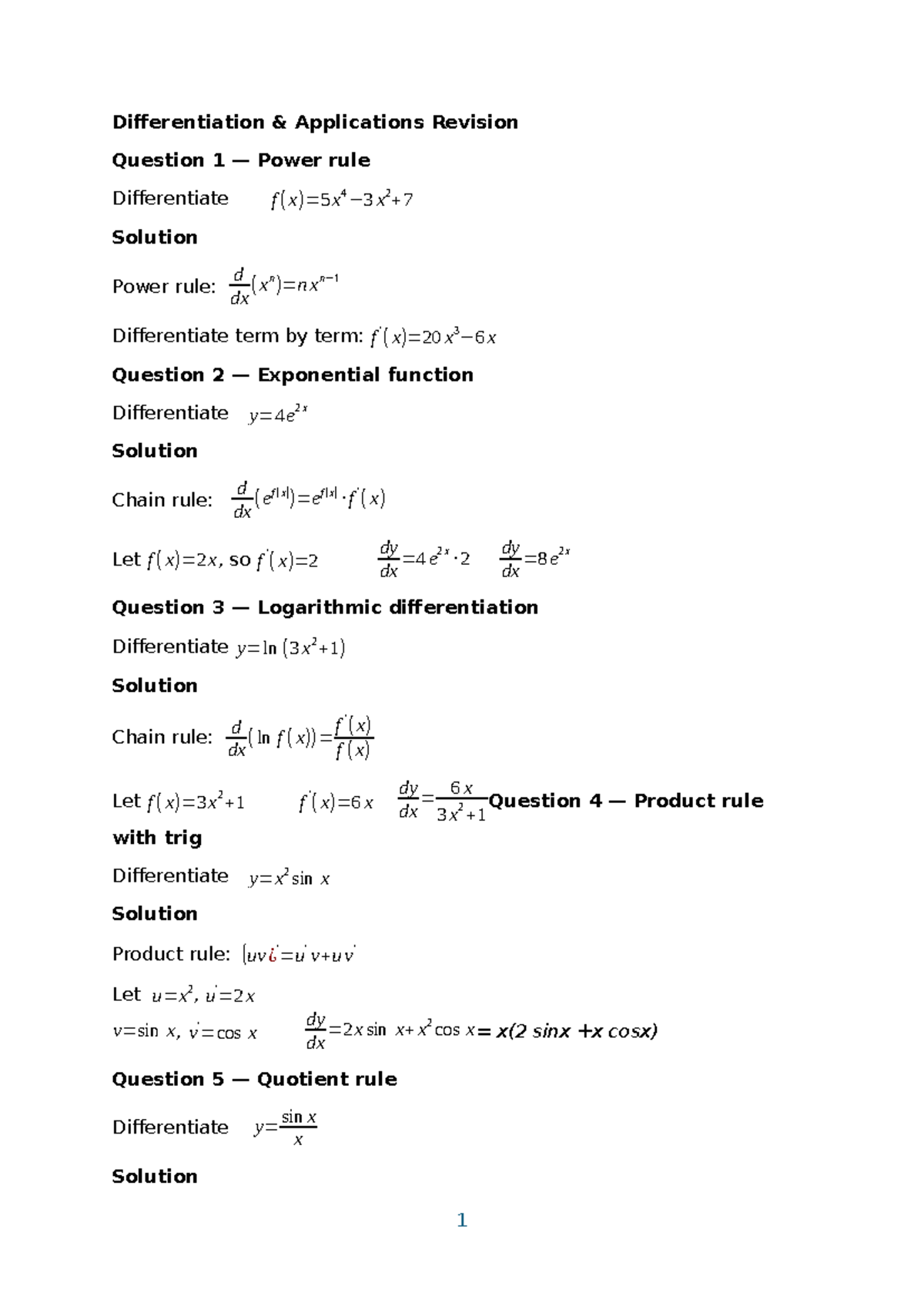 Week 5 Exam Revision: Differentiation Applications and Rules - Studocu