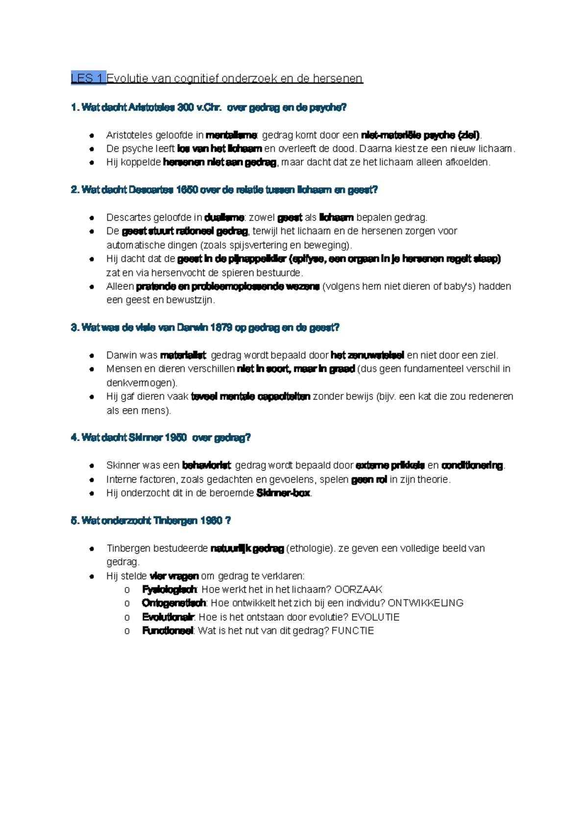 LES 1 & 2: Evolutie van Cognitief Onderzoek en Werking van de Hersenen ...