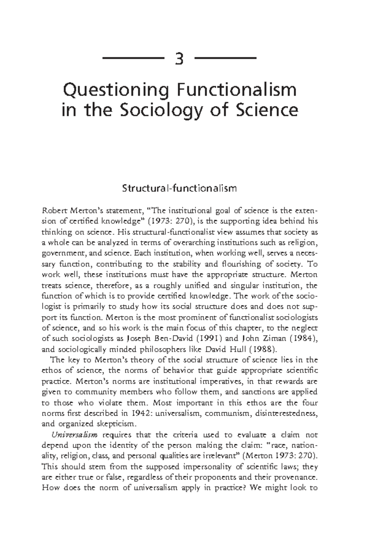 Sociology of Science: Questioning Functionalism in Sismondo Ch. 3 - Studocu