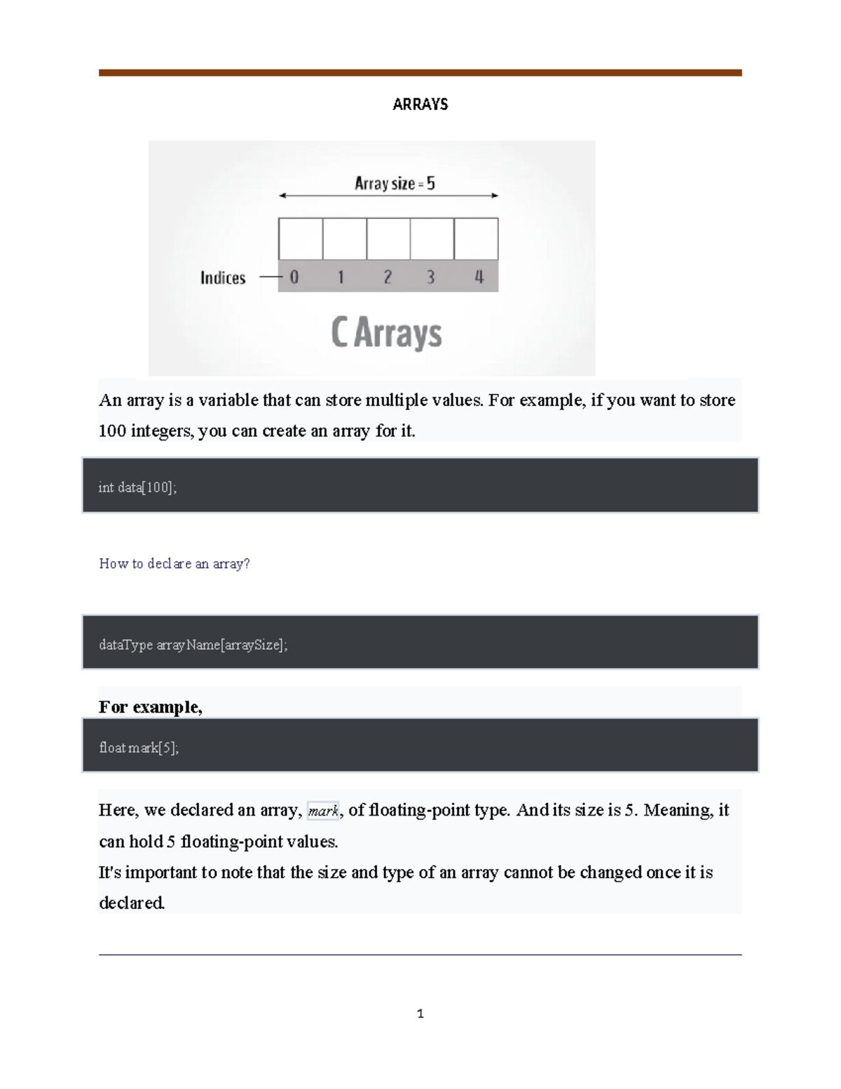 Arrays - Array in programming - ARRAYS An array is a variable that can store multiple values ...