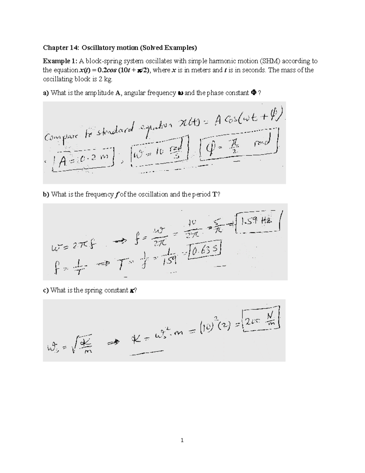 Chapter 14 Oscillation (solved examples) - Chapter 14: Oscillatory ...
