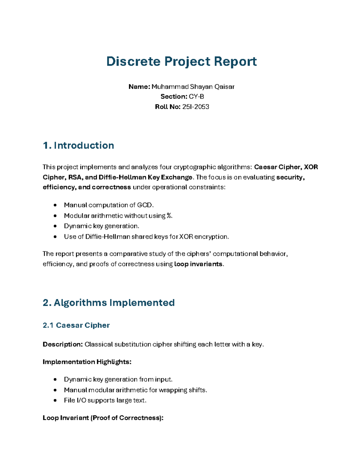 Discrete Project Report: Analysis of Cryptographic Algorithms - Studocu