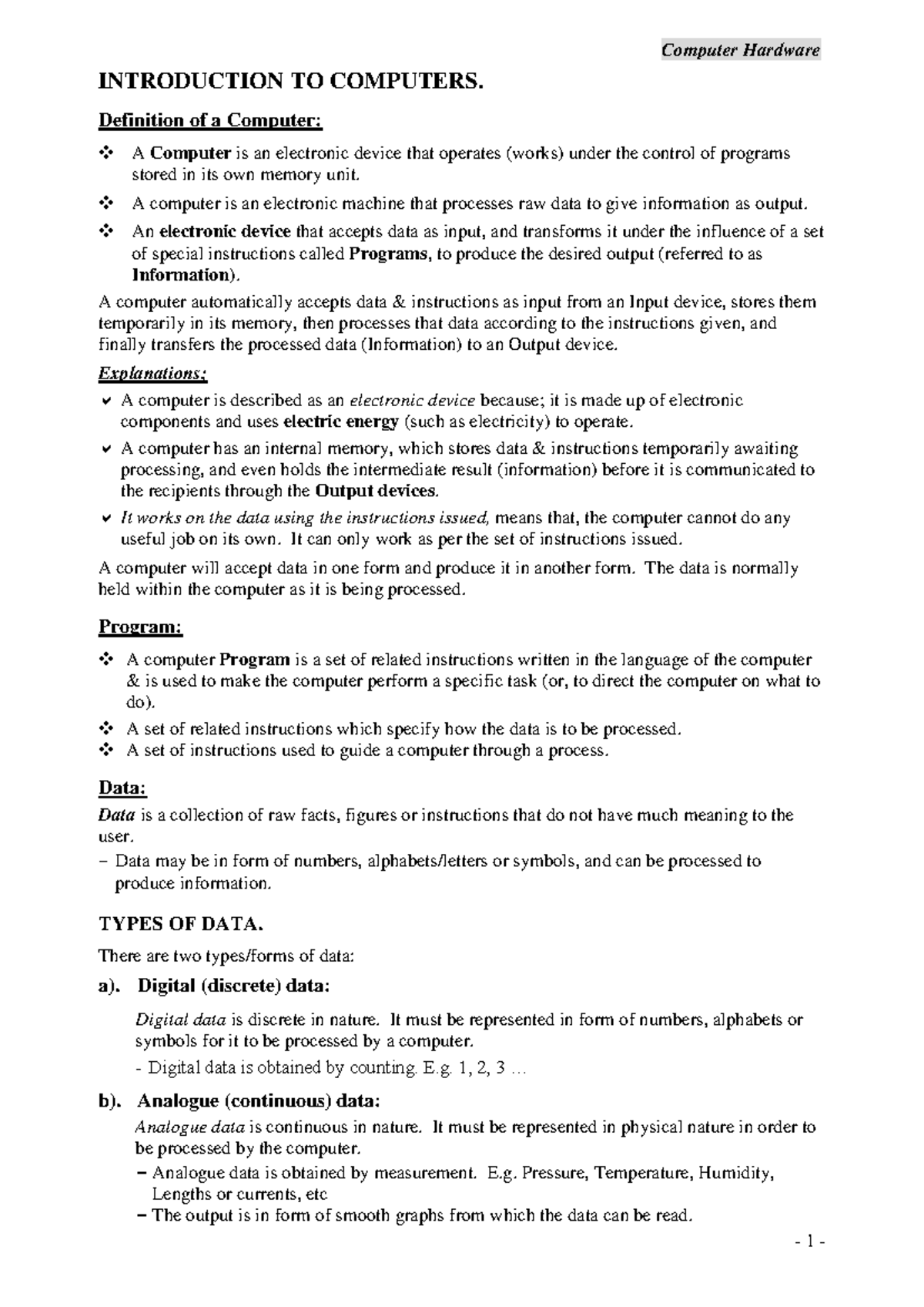 Computer Hardware Overview: Types, Functions, and Generations - Studocu