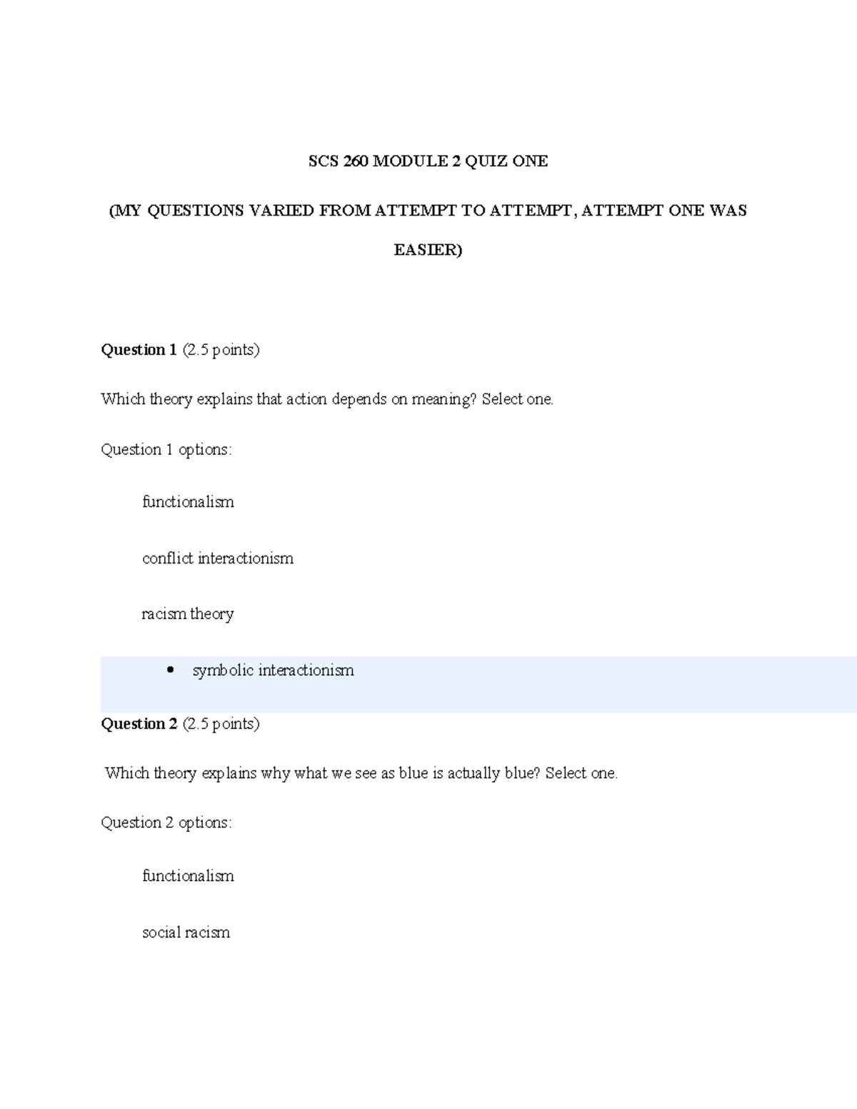 SCS 260 MODULE 2 QUIZ 1 - Theory Questions and Answers - Studocu