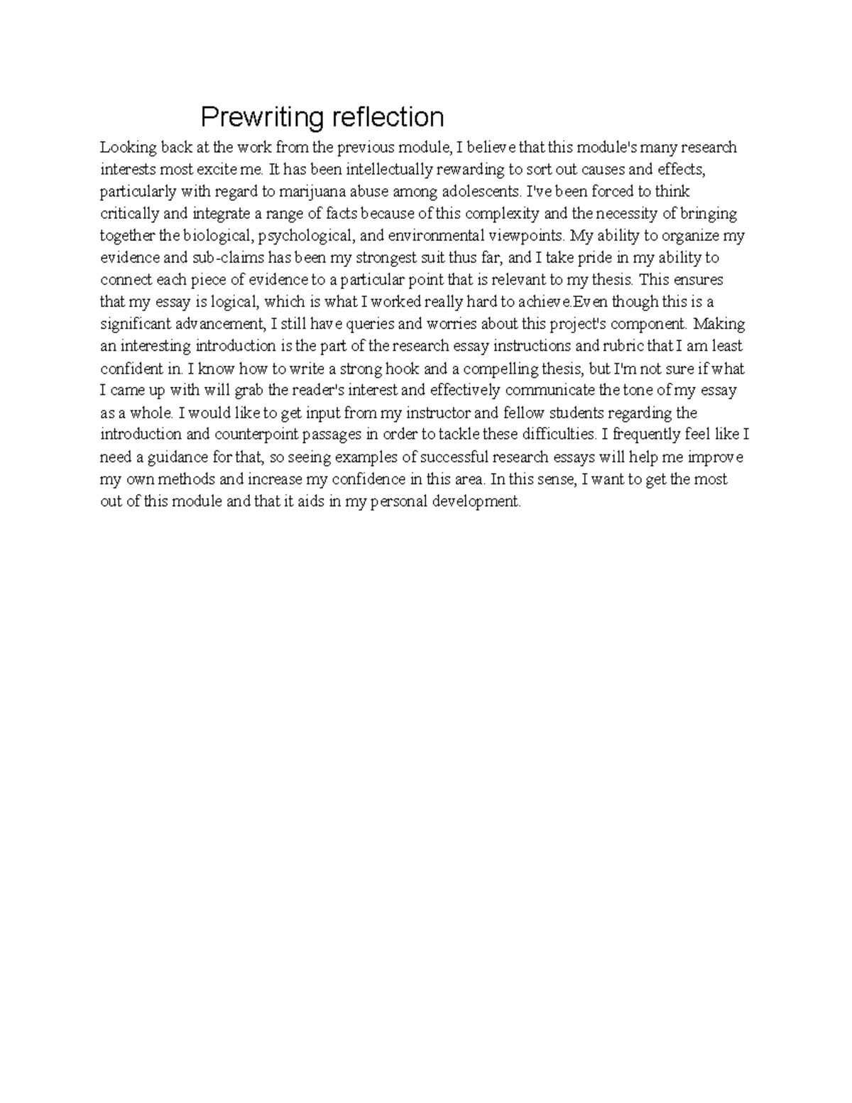ENG 101: Prewriting Reflection on Research Essay Development - Studocu
