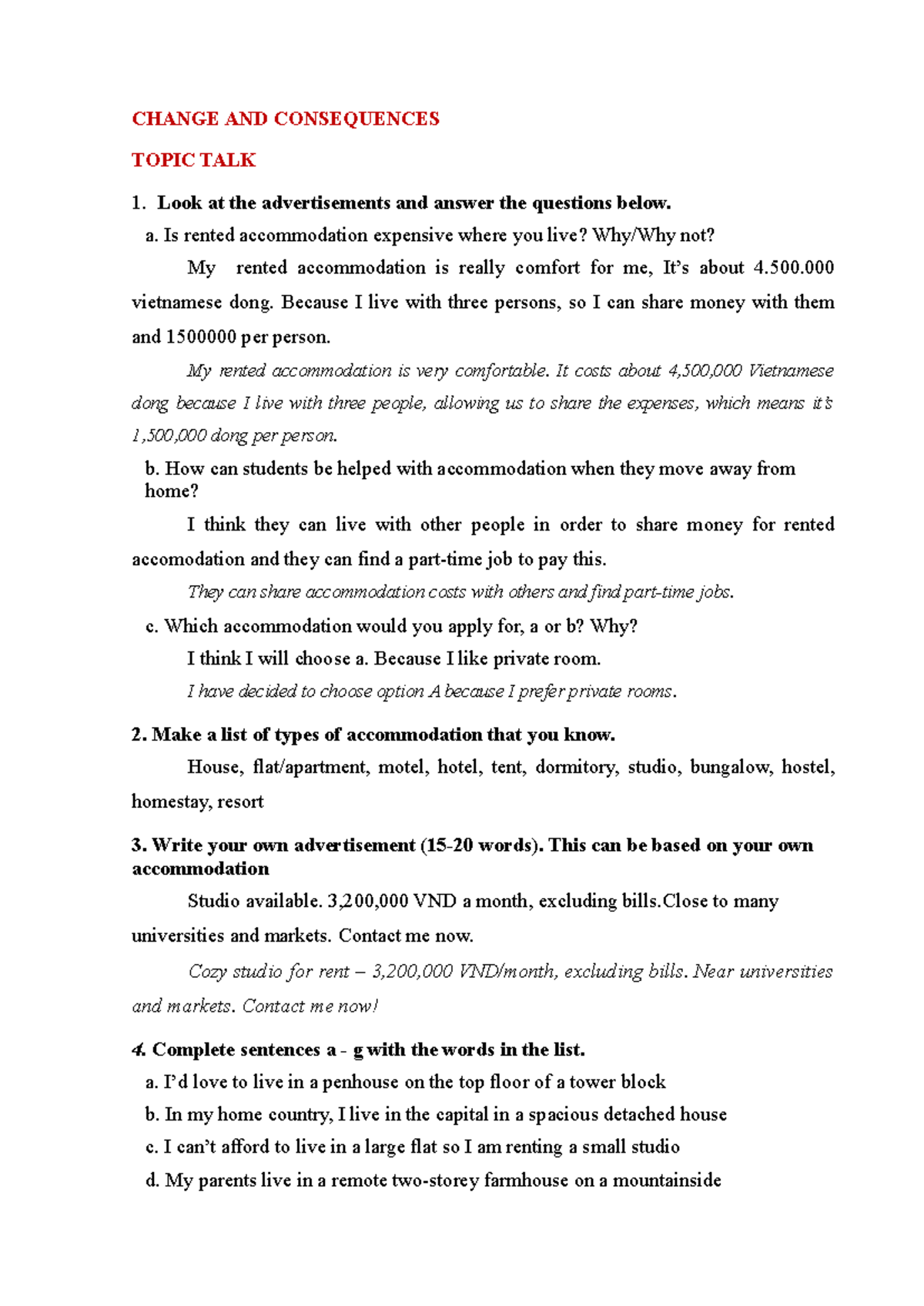 LS Unit 1: Change and Consequences - Accommodation Insights - Studocu