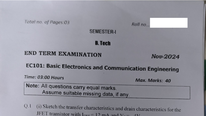 Ece 2024 end - Ece 2024 end - Total no. of Pages:03 Roll no... B. Tech ...