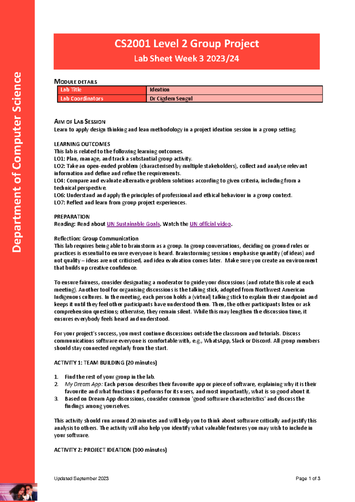 CS2001 Lab Sheet - Week 3 - Group Project Ideation & Design Thinking - Studocu