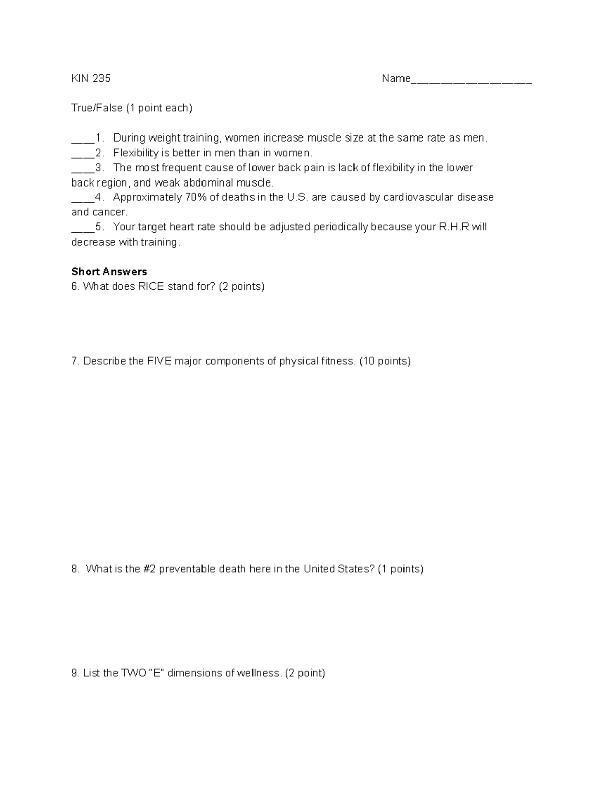 Kin 235 ch 1 - CHAPTER 1 ASSIGNMENT OUTLINE - KIN 235 Name ...