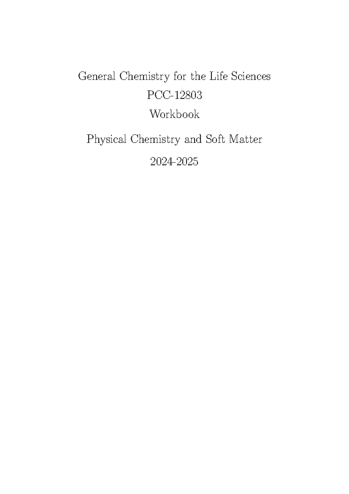 General Chemistry PCC 12803 Workbook for Life Sciences Students ...