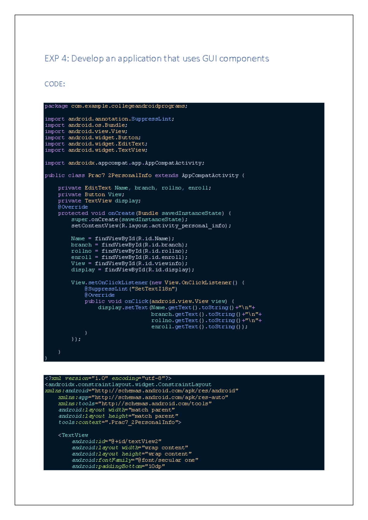 MC EXP 4 merged - MC EXP 4 - EXP 4: Develop an application that uses ...