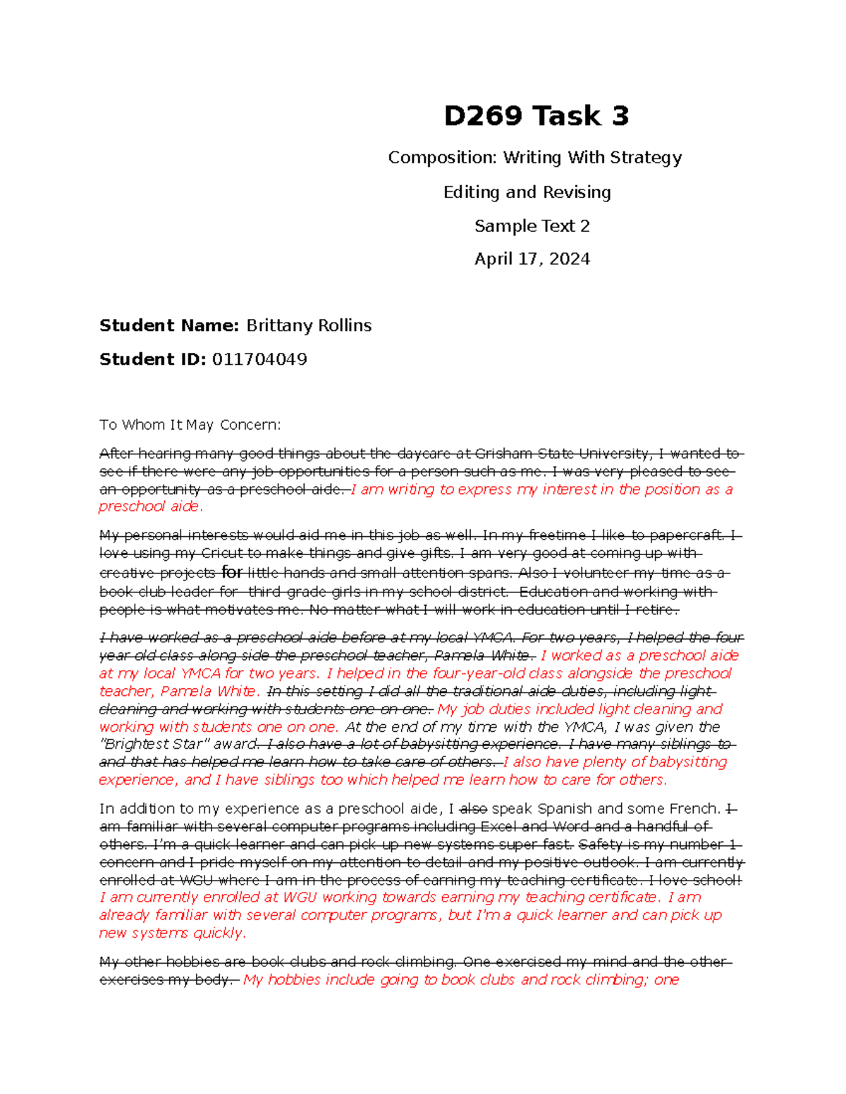 Task 3 D269: Composition Editing & Revising Sample Text Analysis - Studocu