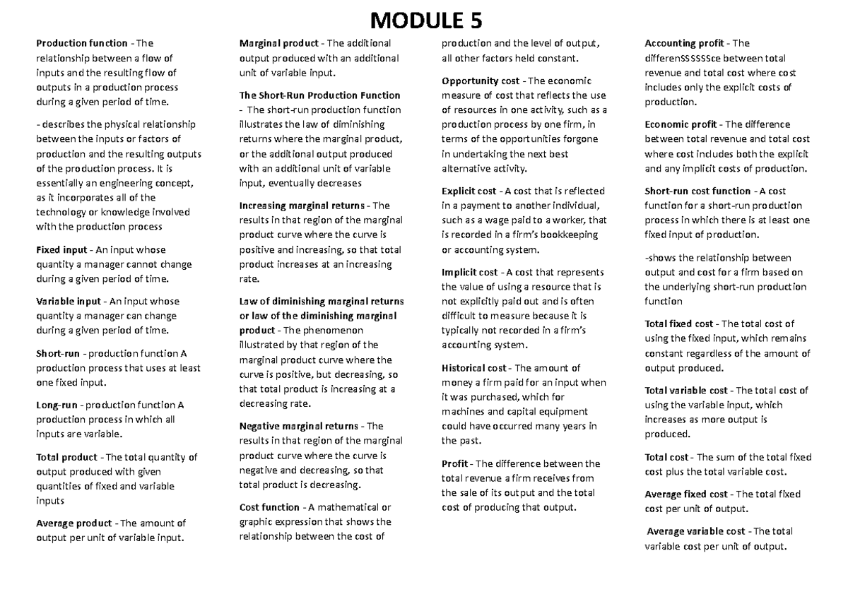 Module-5 - Knowledge - Production function - The relationship between a ...
