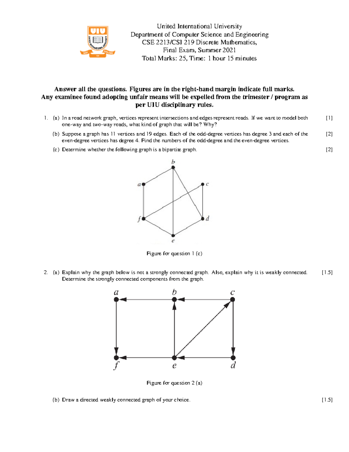 Discrete Mathematics Final Exam Question - Summer 2021 - Studocu