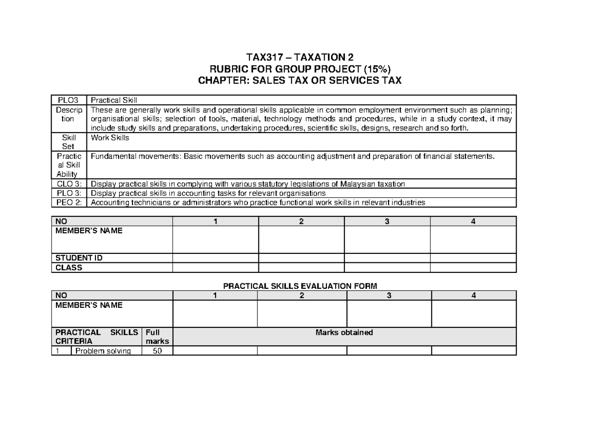 TAX317 Group Project Rubric: Sales Tax vs. Services Tax Evaluation ...