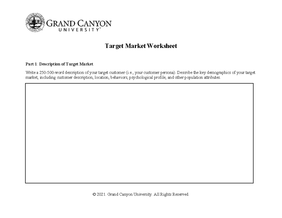 ENT 436 Target Market Worksheet: Customer Persona & Expansion Plans ...
