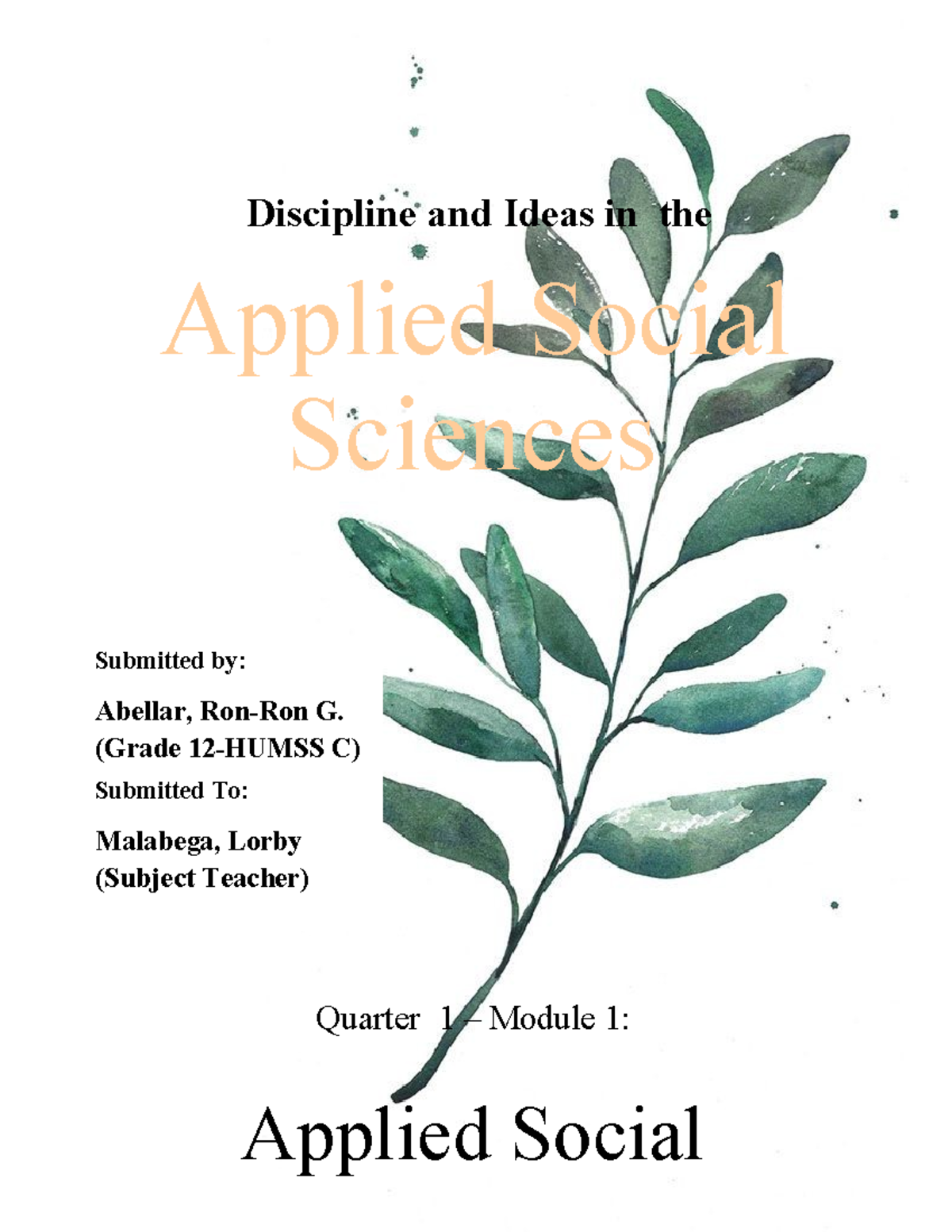 Grade 12-HUMSS C: Applied Social Sciences Module 1 Notes - Studocu