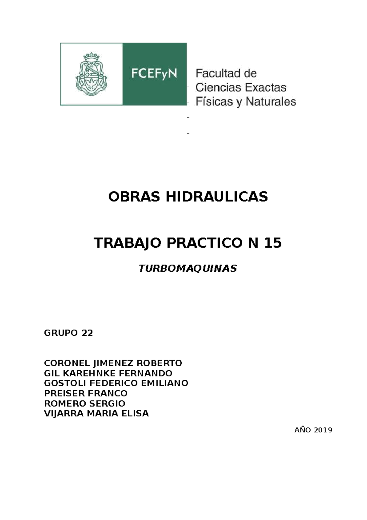 Tp turbinas g22 corregido - OBRAS HIDRAULICAS TRABAJO PRACTICO N 15 ...