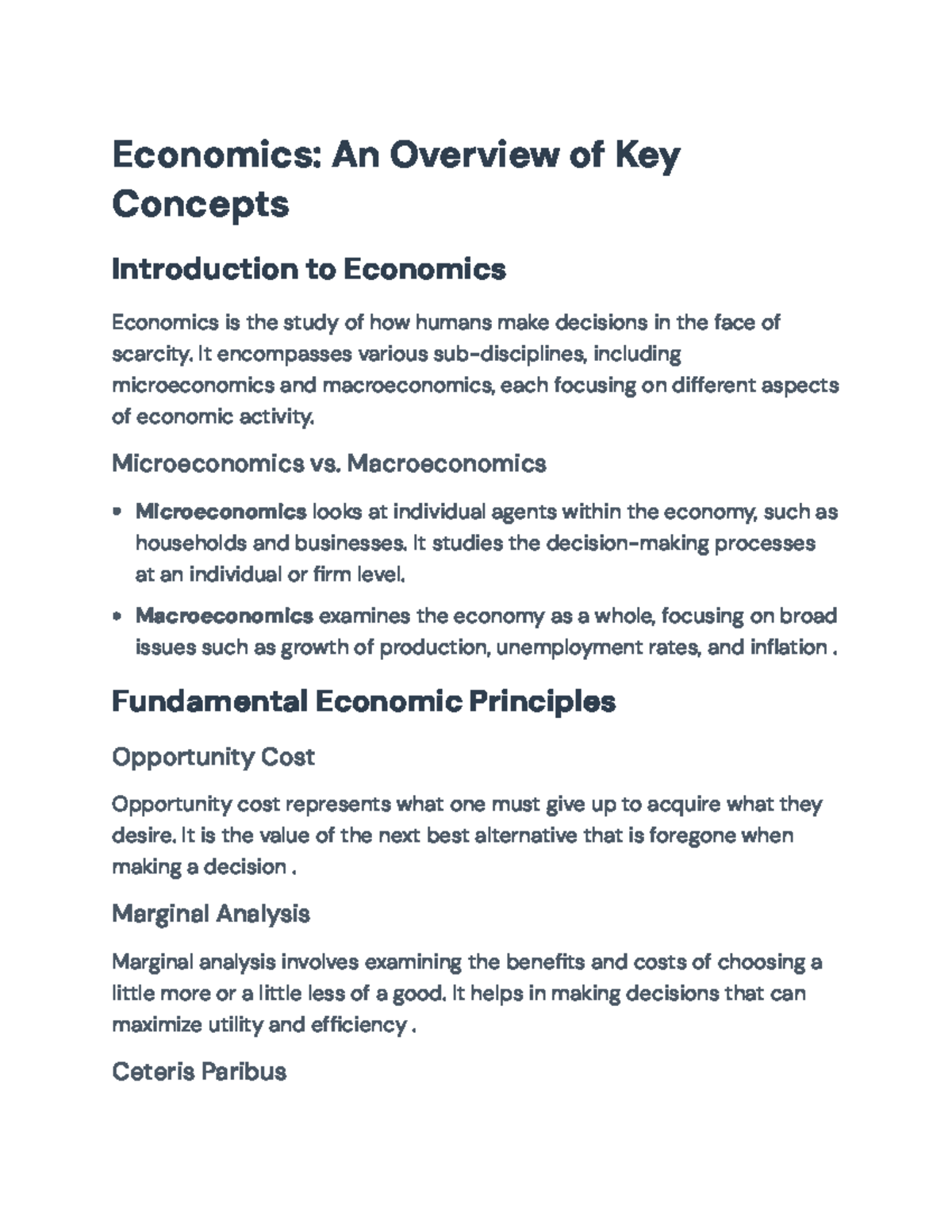Fundamental Economic Concepts Overview for ECON 101 Final Exam ...