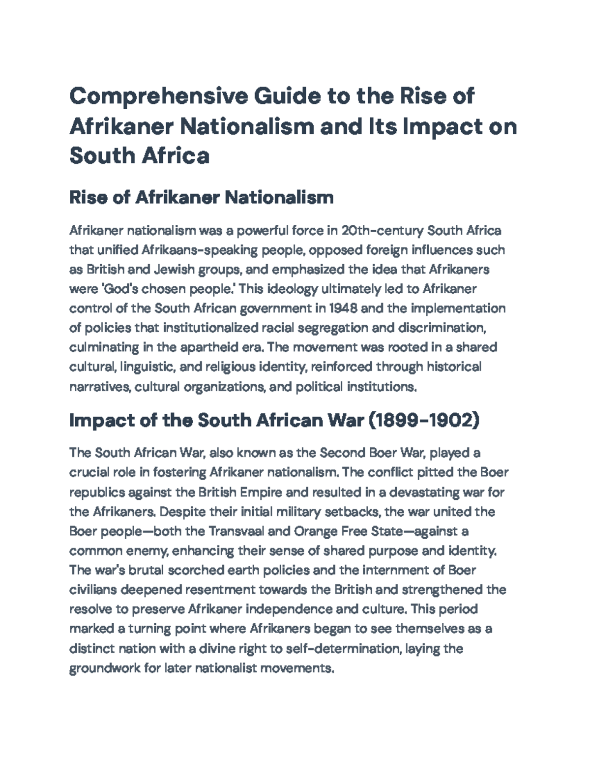 Comprehensive Overview of Afrikaner Nationalism's Evolution and Impact ...