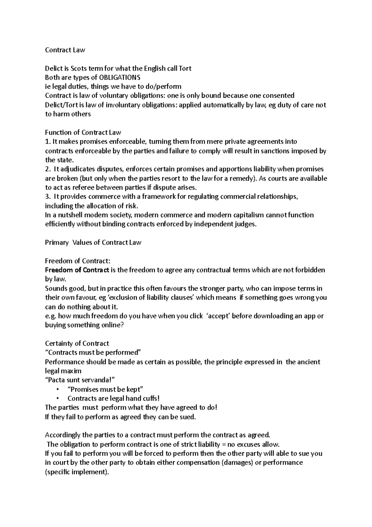 Contract Law Overview: Key Principles, Values, and Lifecycle - Studocu
