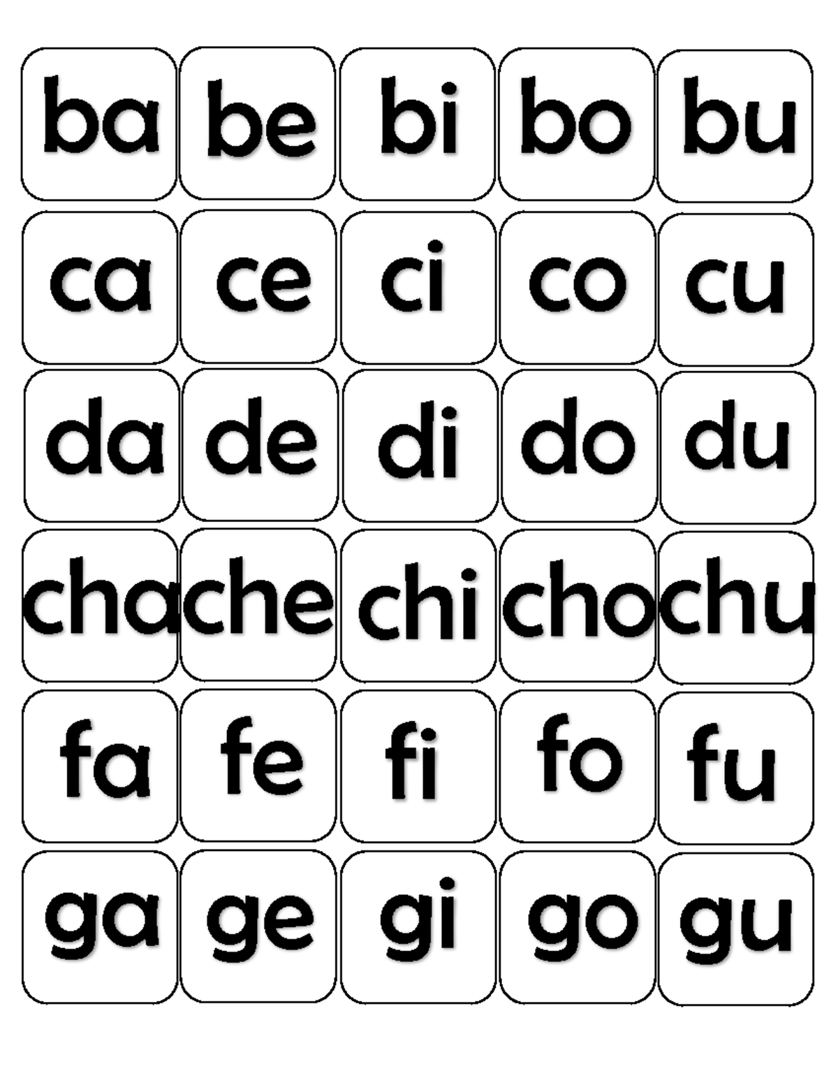 Abecedario imprimir - ba be bi bo bu ca ce ci co cu da de di do du ...