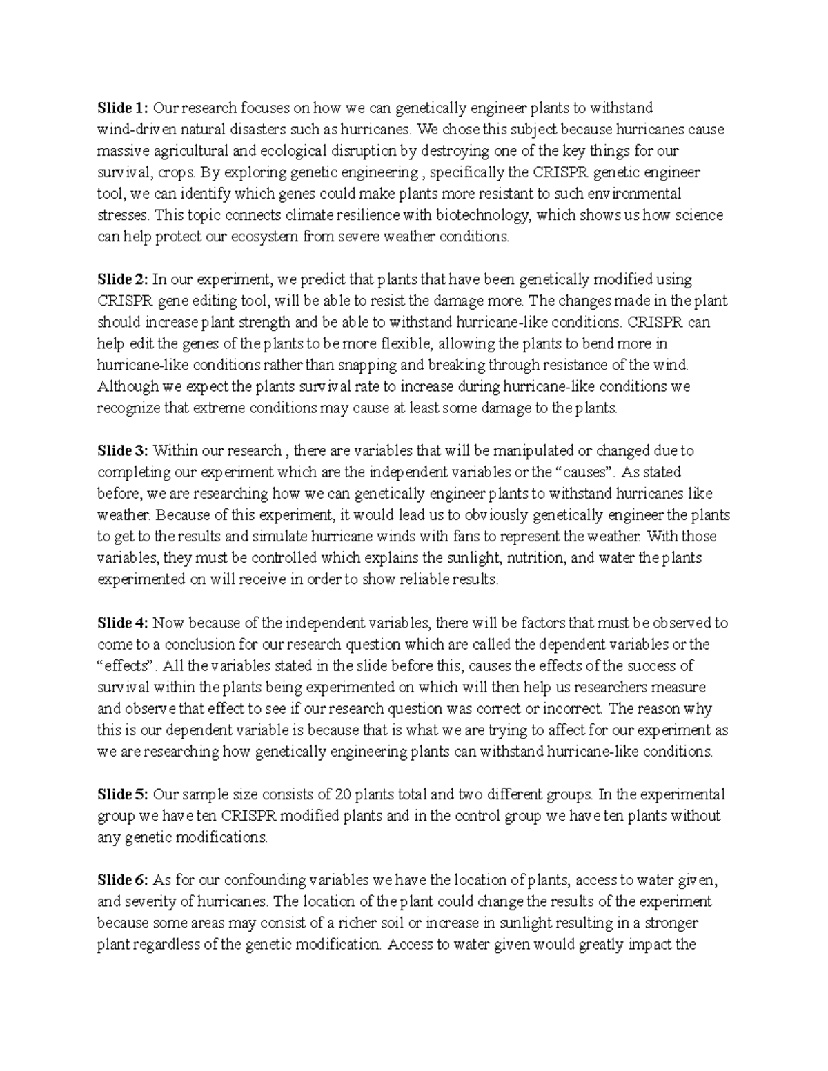 Genetic Engineering Plants for Hurricane Resilience: Speaker Notes 2 ...