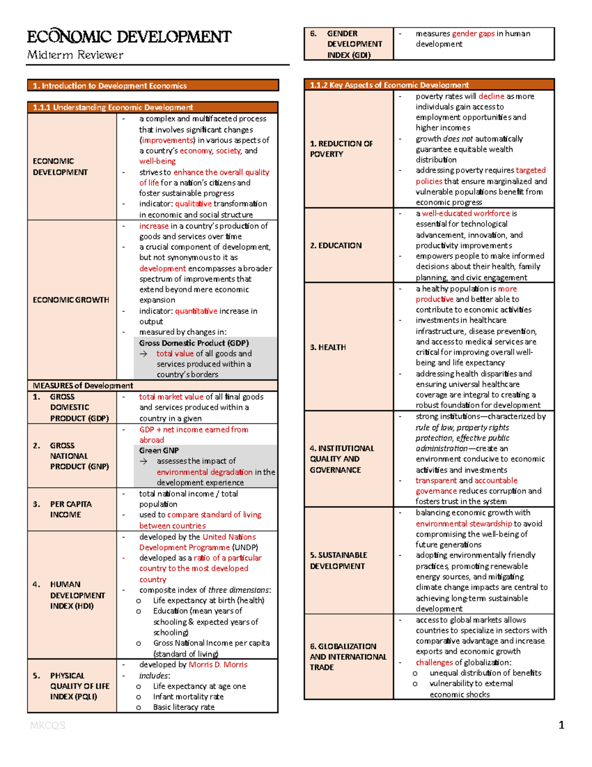 ECON 101 Midterm Review: Key Concepts in Economic Development - Studocu