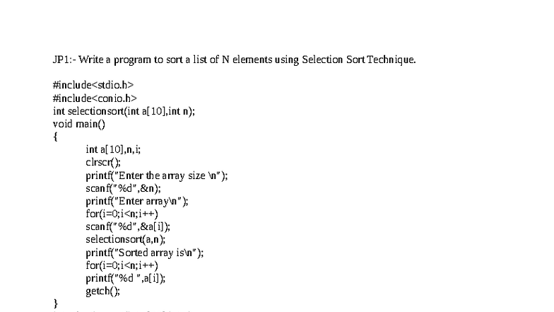 156789 - DAA PROGRAMS - JP1:- Write a program to sort a list of N ...
