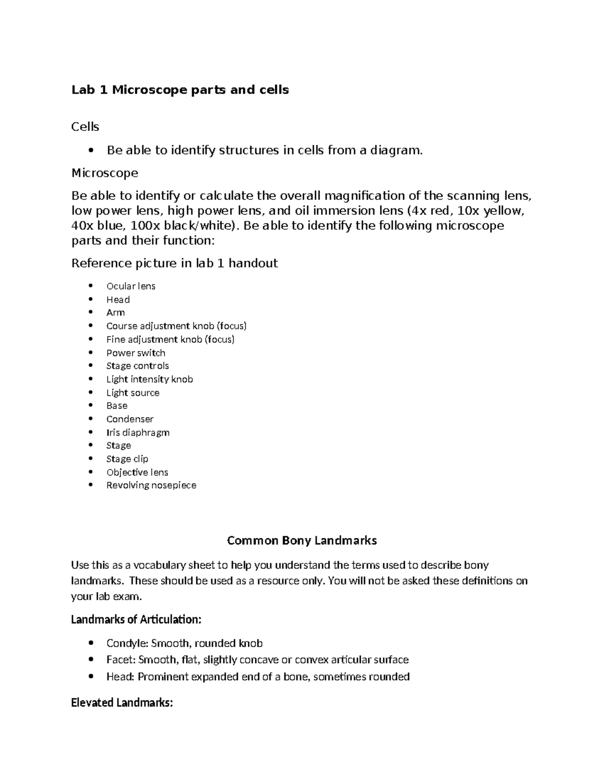 Lab Guide: Identification of Microscope Parts & Human Skeleton (BIO 101 ...