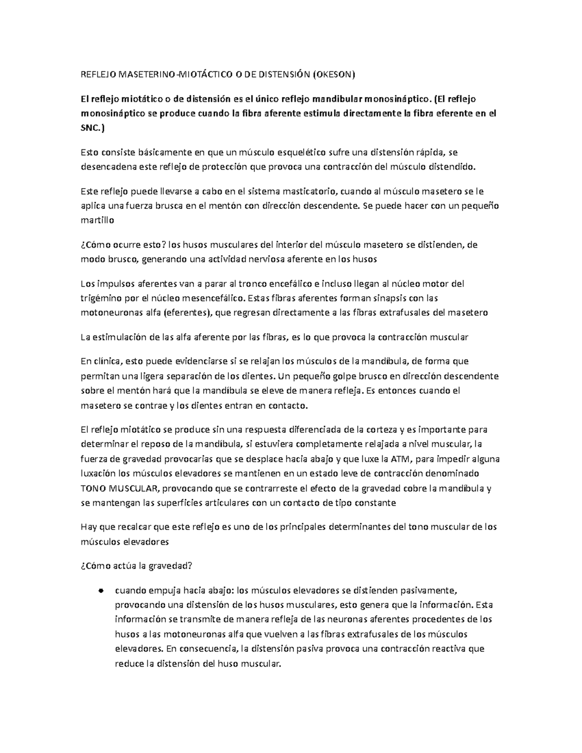 Reflejo Miotático Maseterino: Funcionamiento y Relevancia Clínica - Studocu