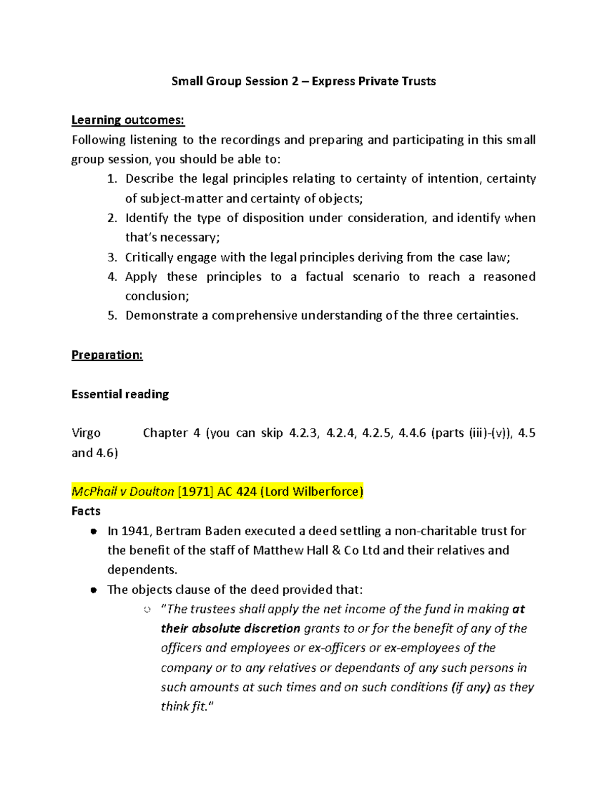 Equity Tutorial 2 - express trusts - Small Group Session 2 – Express Private Trusts Learning ...