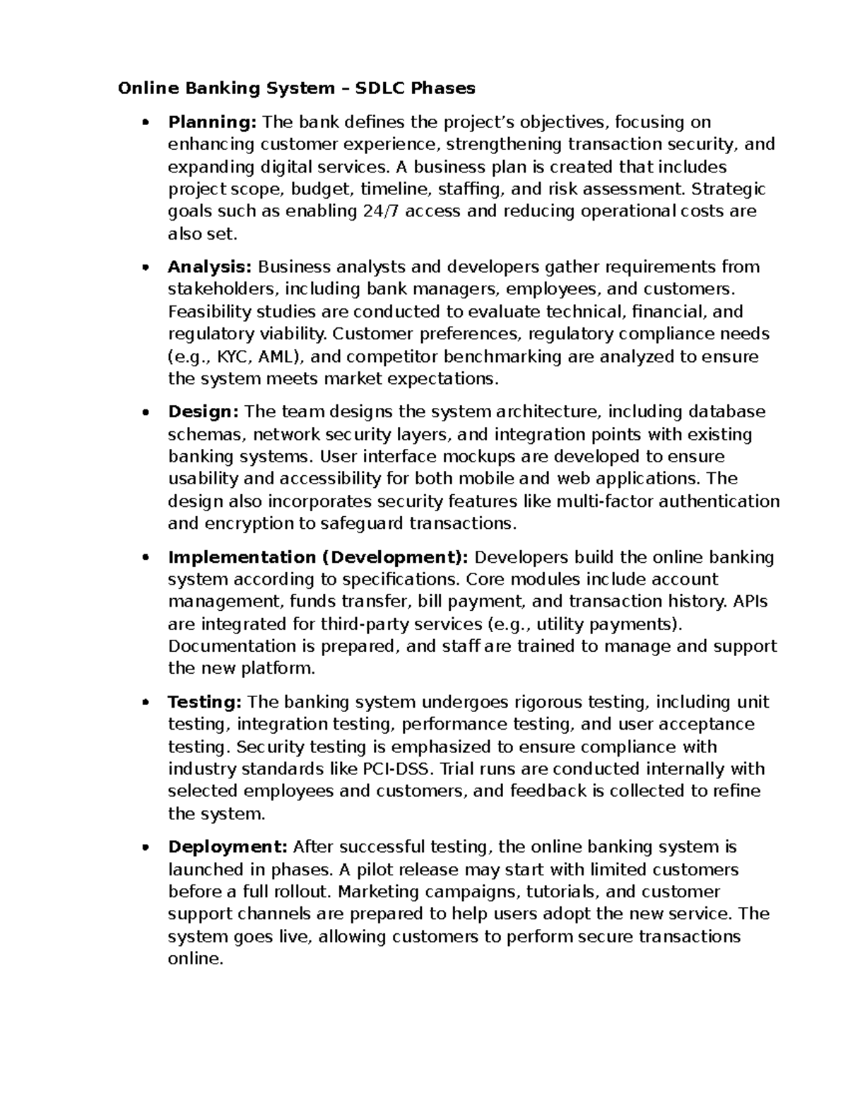 Online Banking System SDLC Phases Overview: Planning to Deployment ...