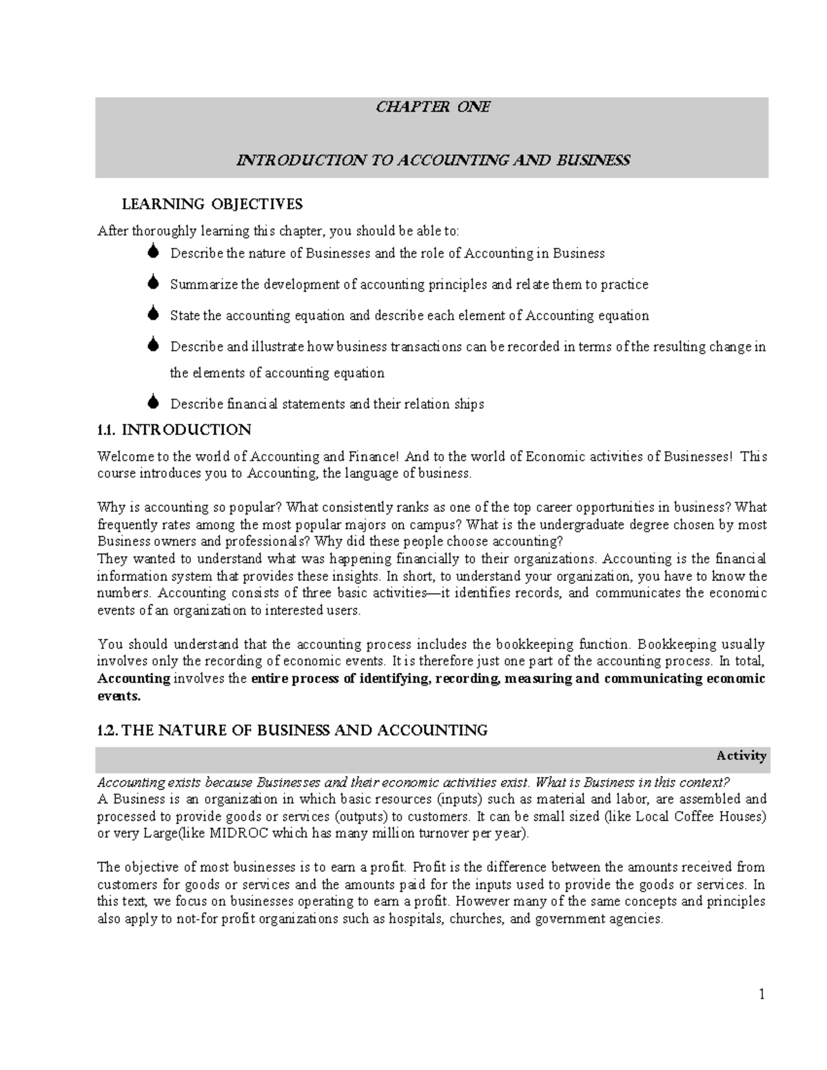 Ch-1 Accounting Fundamentals: Introduction to Accounting Concepts - Studocu