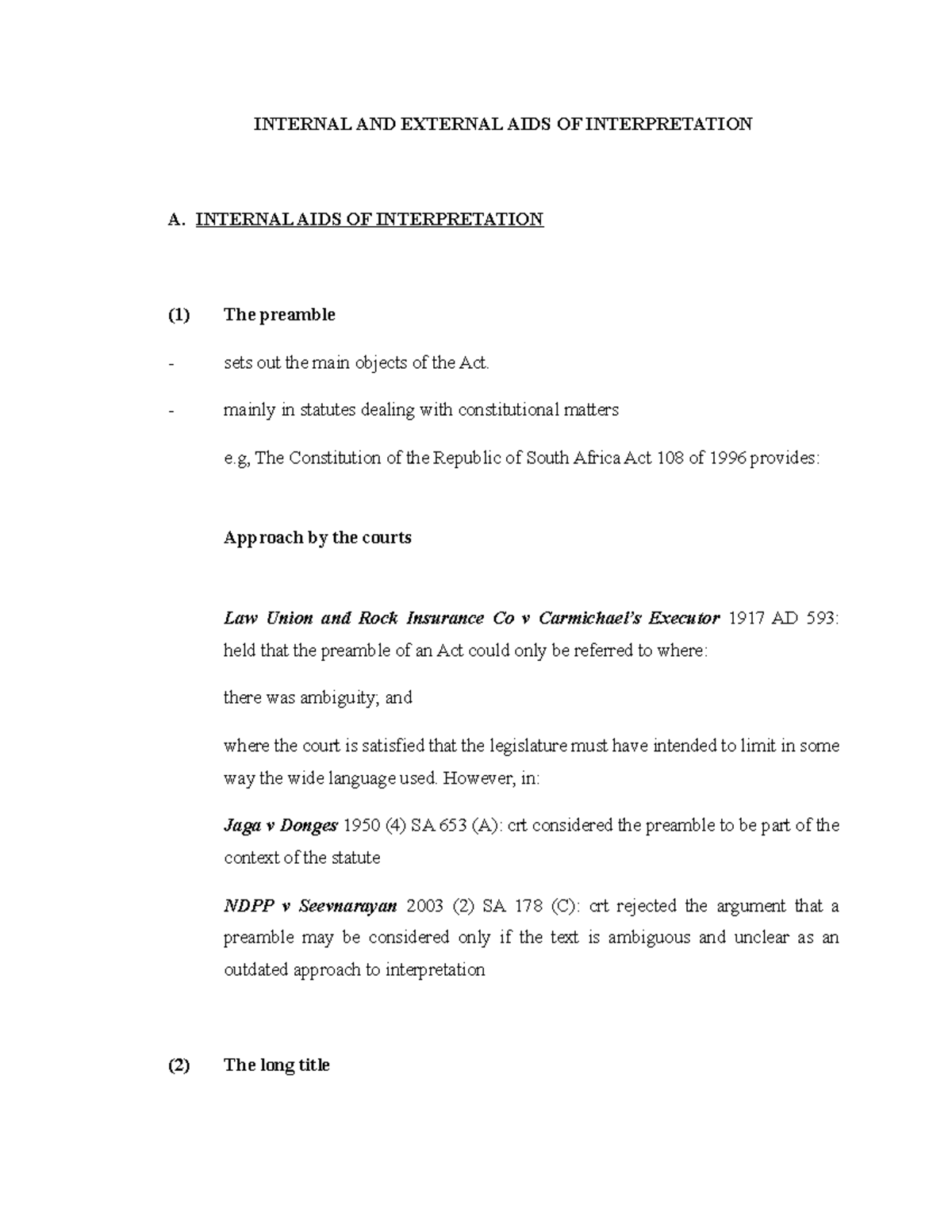 Internal and External Aids of Interpretation in Law (LAW 101) - Studocu