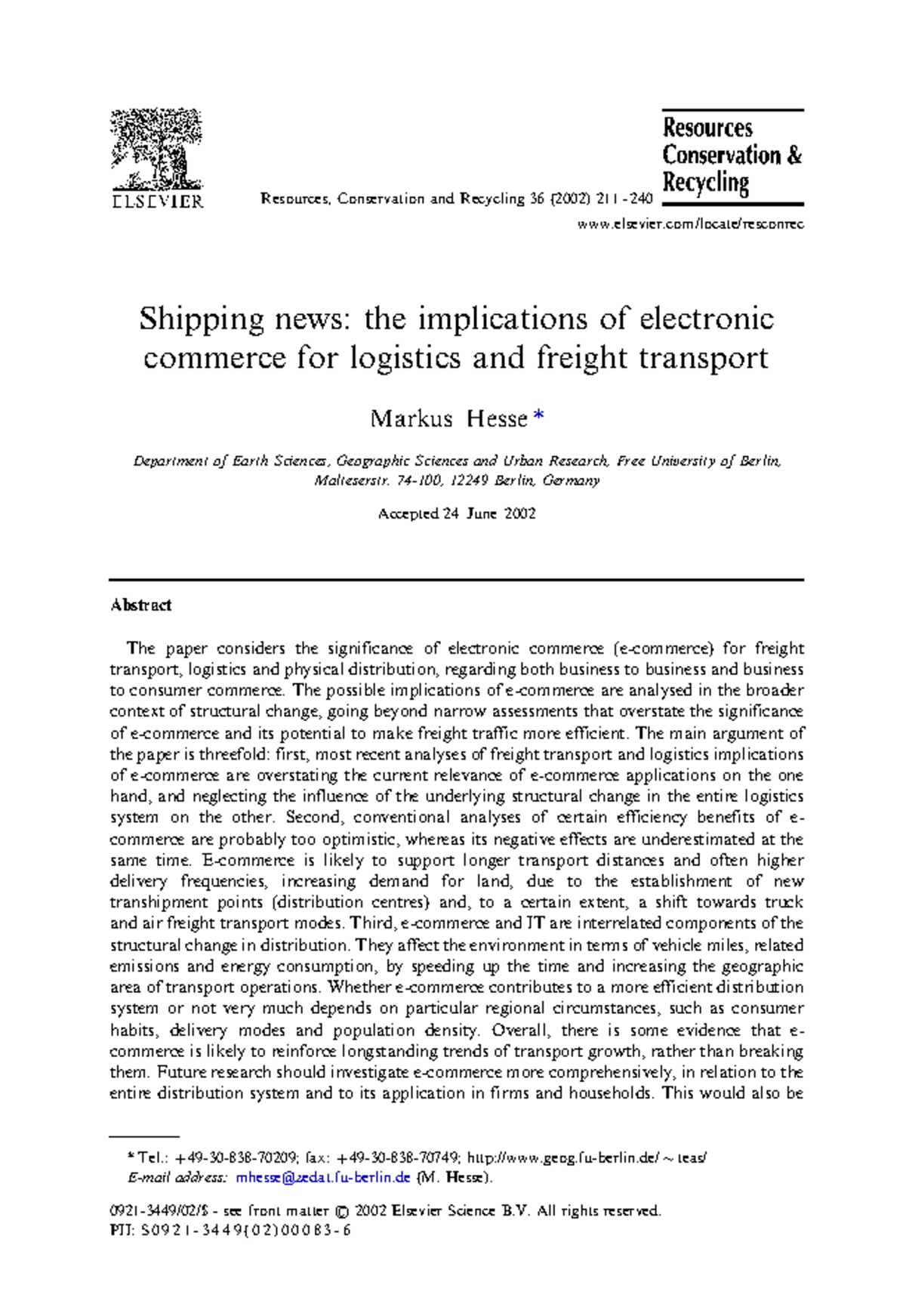 1-s2 - ...... - Shipping news: the implications of electronic commerce ...