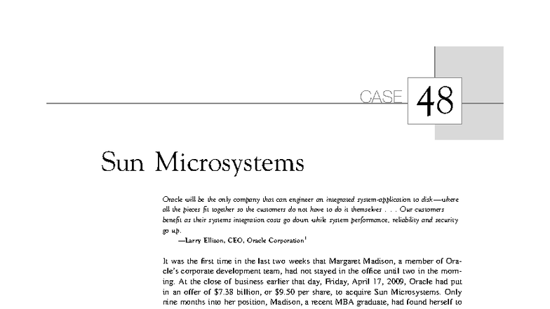 22. Sun Microsystems - Class Case - Sun Microsystems Oracle will be the ...