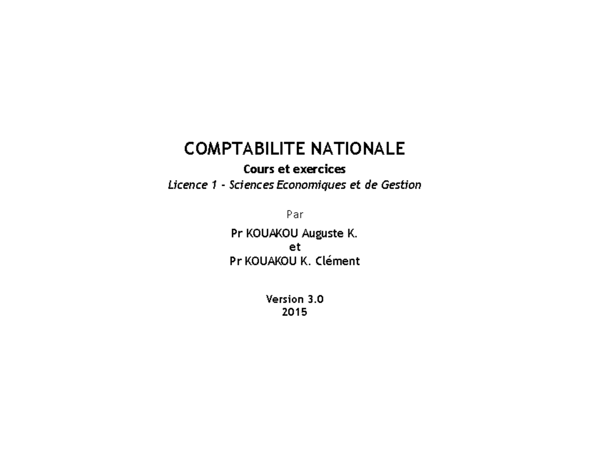 Comptabilité Nationale - Cours et Exercices - Licence 1 - Sciences Éco ...